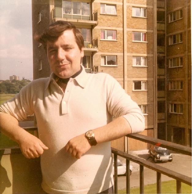 The late Jackie Hughes on the McAlpine's balcony